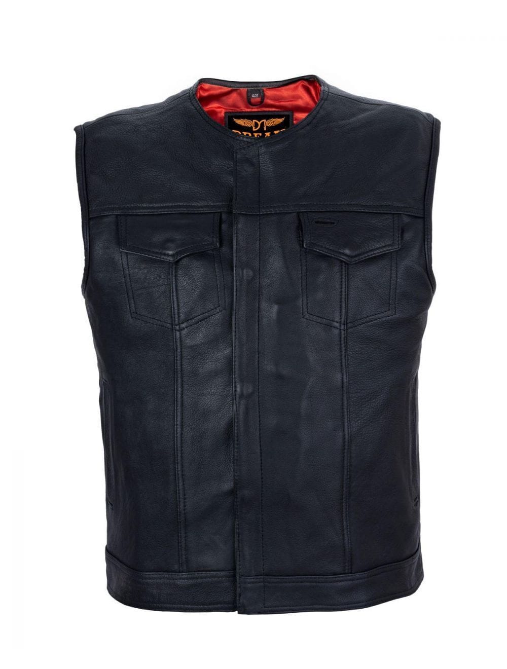 Men’s No Collar Vest Premium Cowhide Leather MC Club Vest