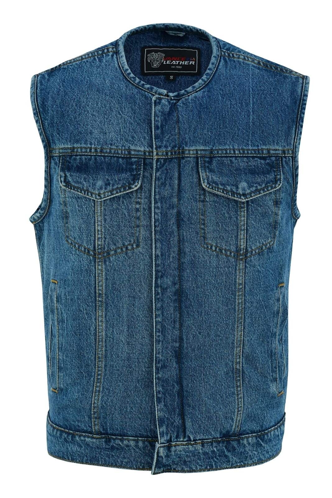 Vance Leather VB919BK Motorcycle Vest Black Denim Collarless